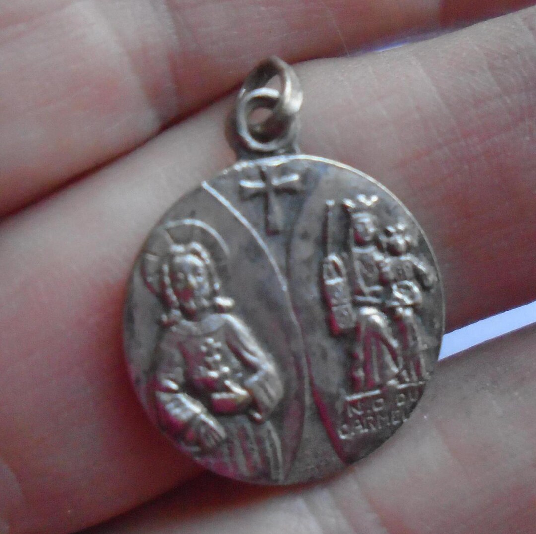 Antique French Silver Religious Medal: St. Michael, Our Lady Carmel - Etsy