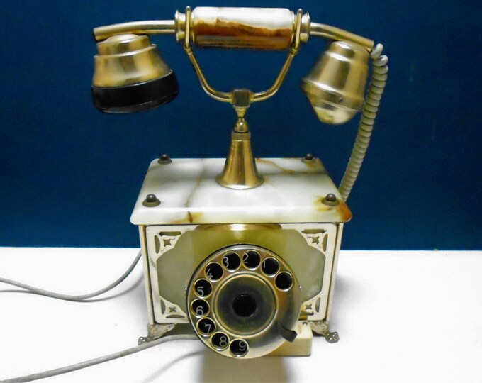 Vintage Onyx and Brass Rotary Telephone, Full Working Order, Marble ...