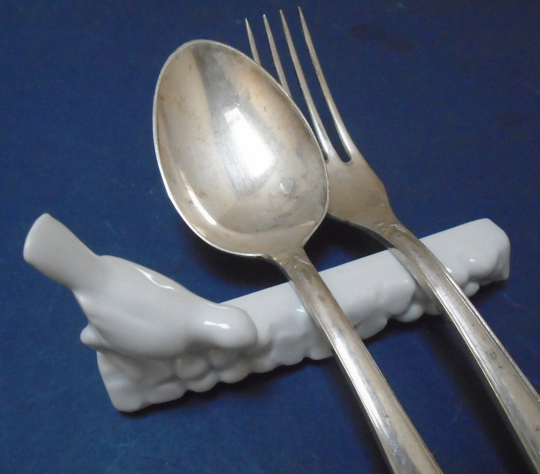Vintage French Porcelain Flatware Rests: Bird & Fish Knife Holders, Set ...