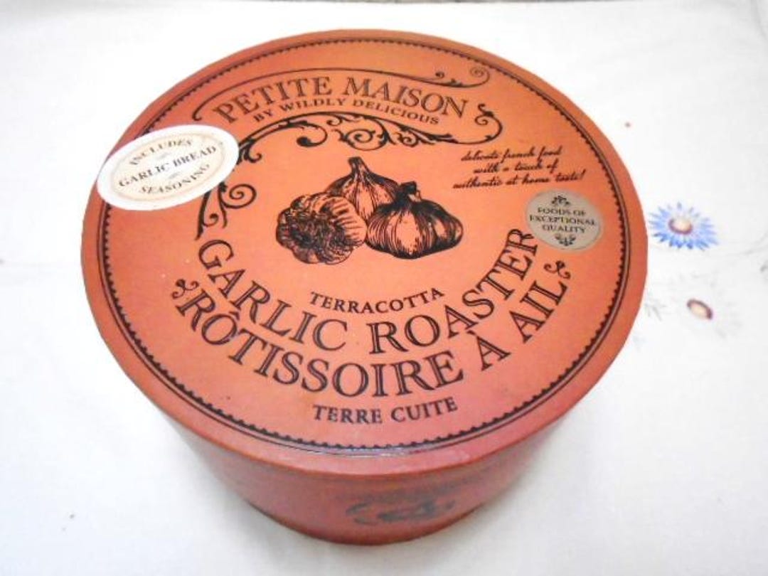 Vintage French Terracotta Garlic Roaster, White Ceramic Garlic Holder ...