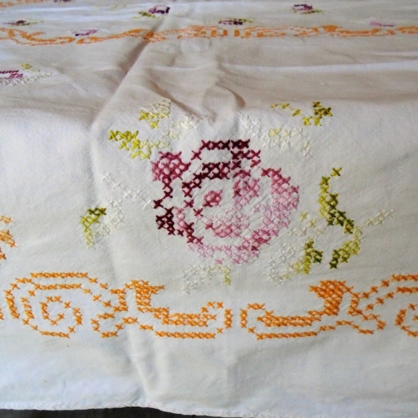 Cross Stitch Linen Tablecloth - Etsy