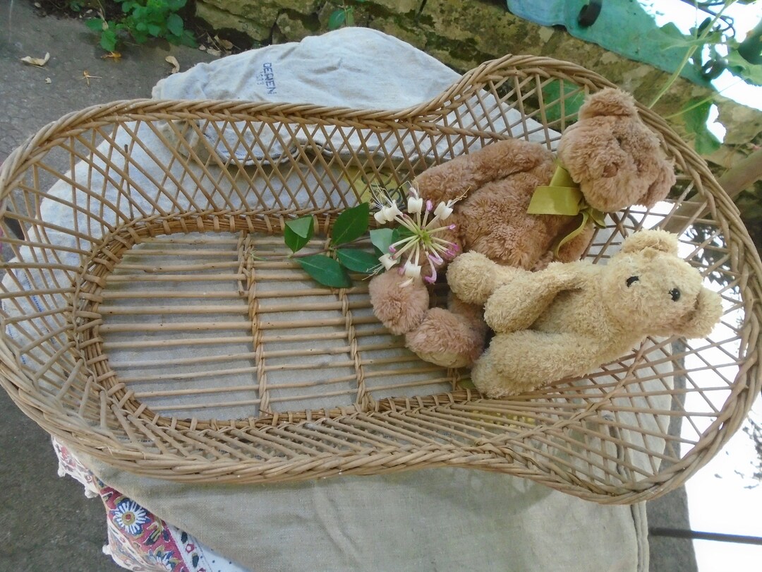 Antique French Wicker Bassinet, Dolls Crib, Display Basket, Portable ...
