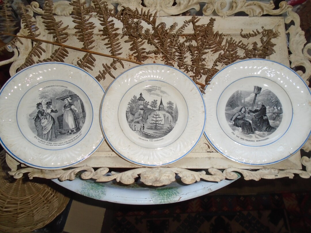 Three Antique French Dresser Plates, Circa 1865, Creil Et Montereau ...
