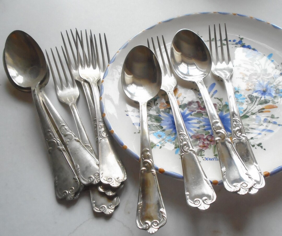 12 Vintage French Silver-plated Spoons and Forks, Hallmarked, Silver ...