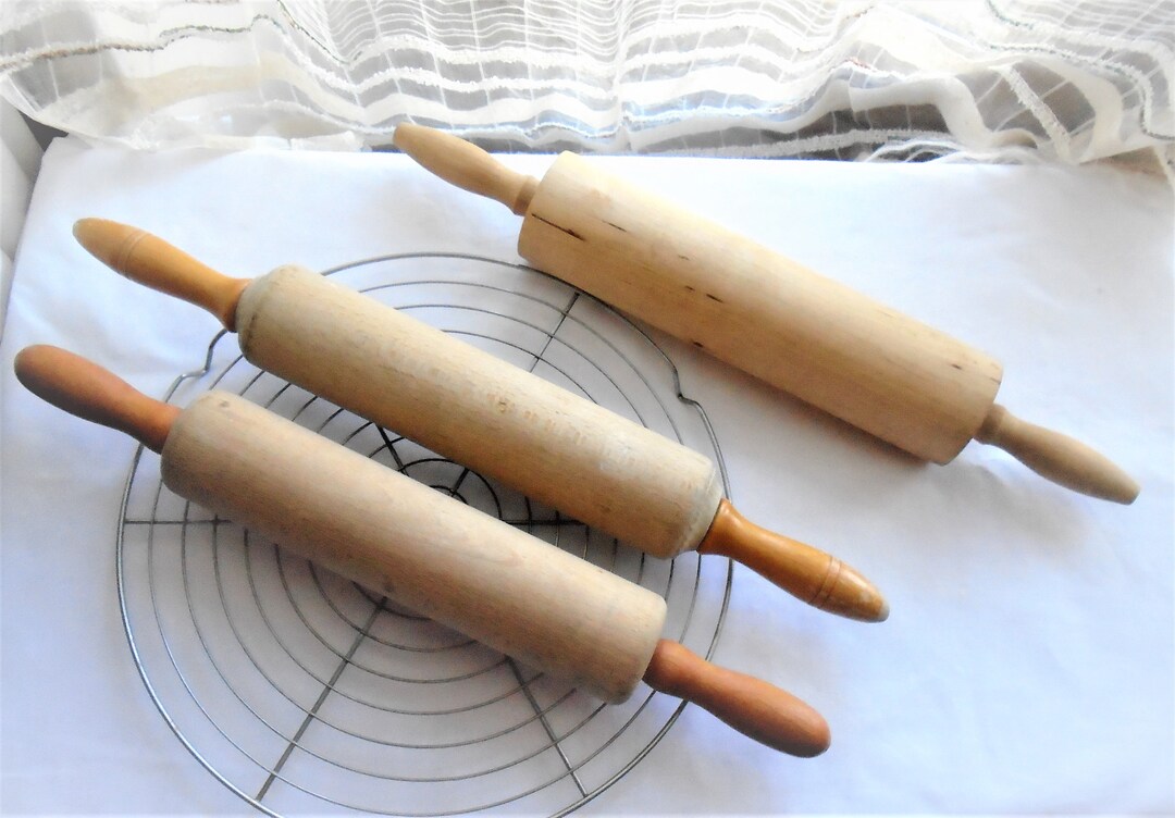 3 Vintage French Rolling Pins With Rotating Pin, 1950s, Wood Kitchen ...