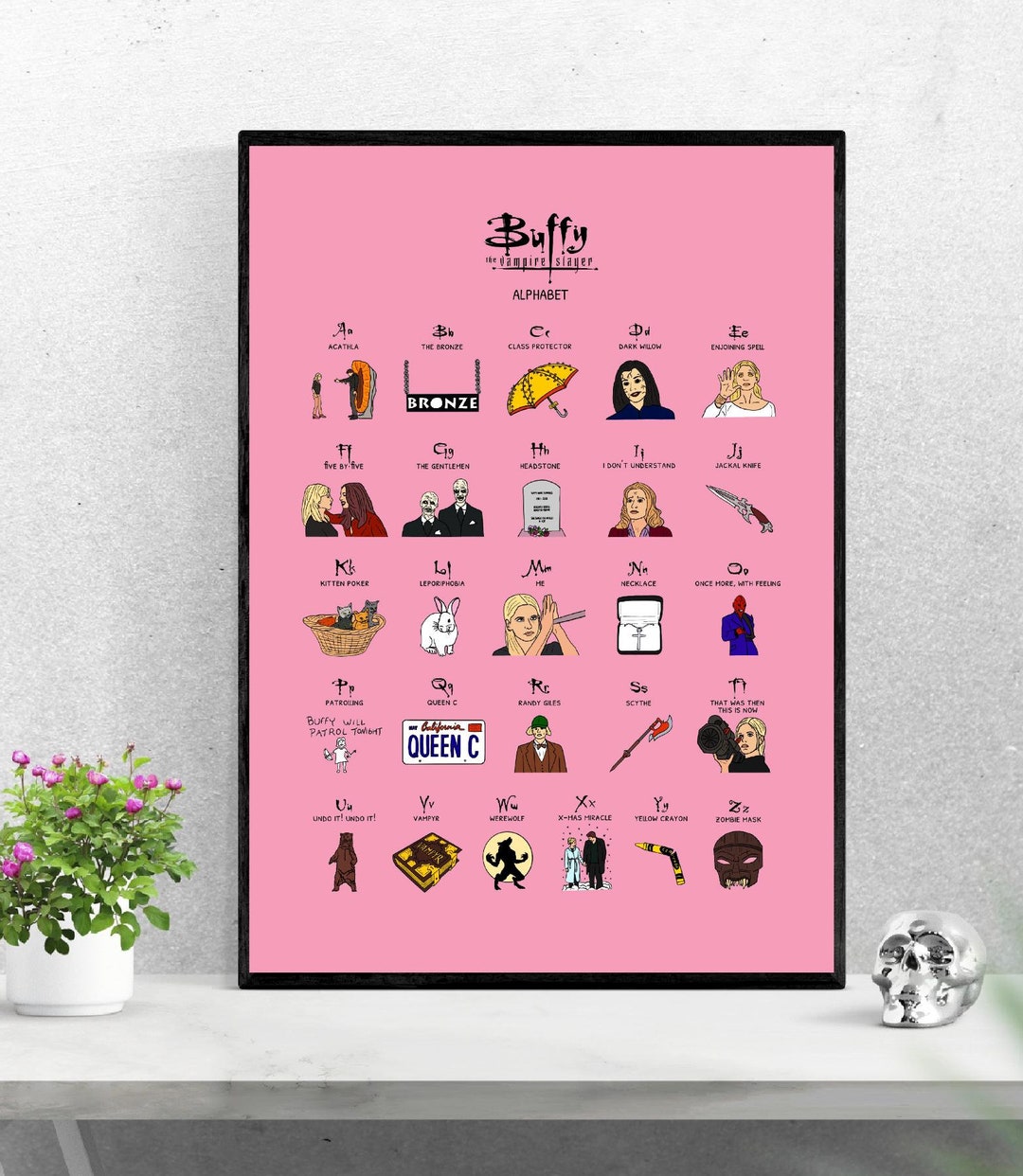 Buffy the Vampire Slayer Alphabet Poster Dark Pink - 11x17 Inches - A3 ...