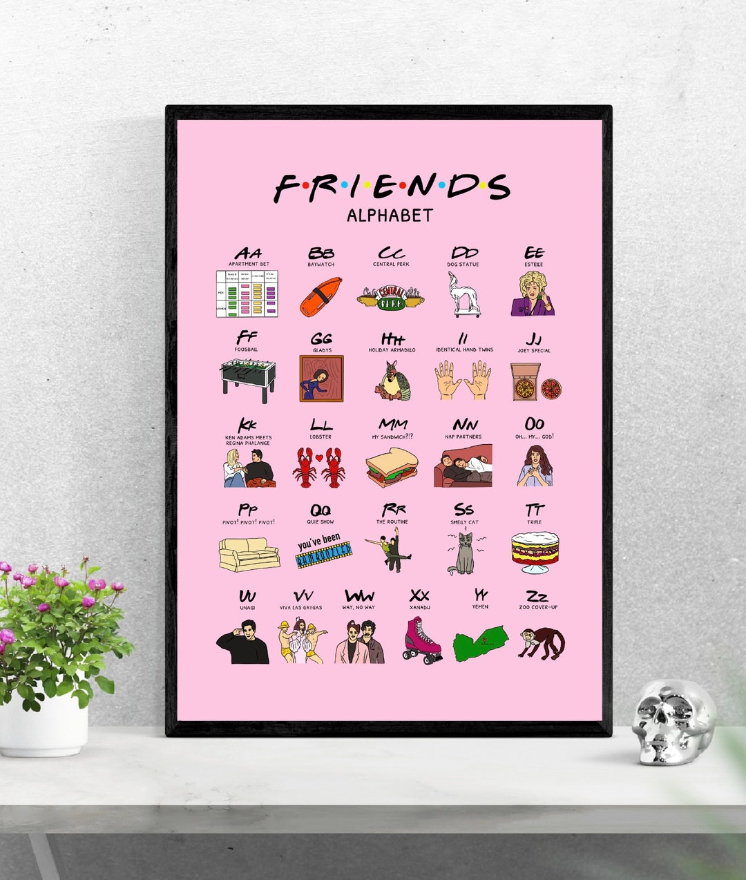 Friends Alphabet Poster - Instant Download- Pink Poster-a3 Poster - Etsy
