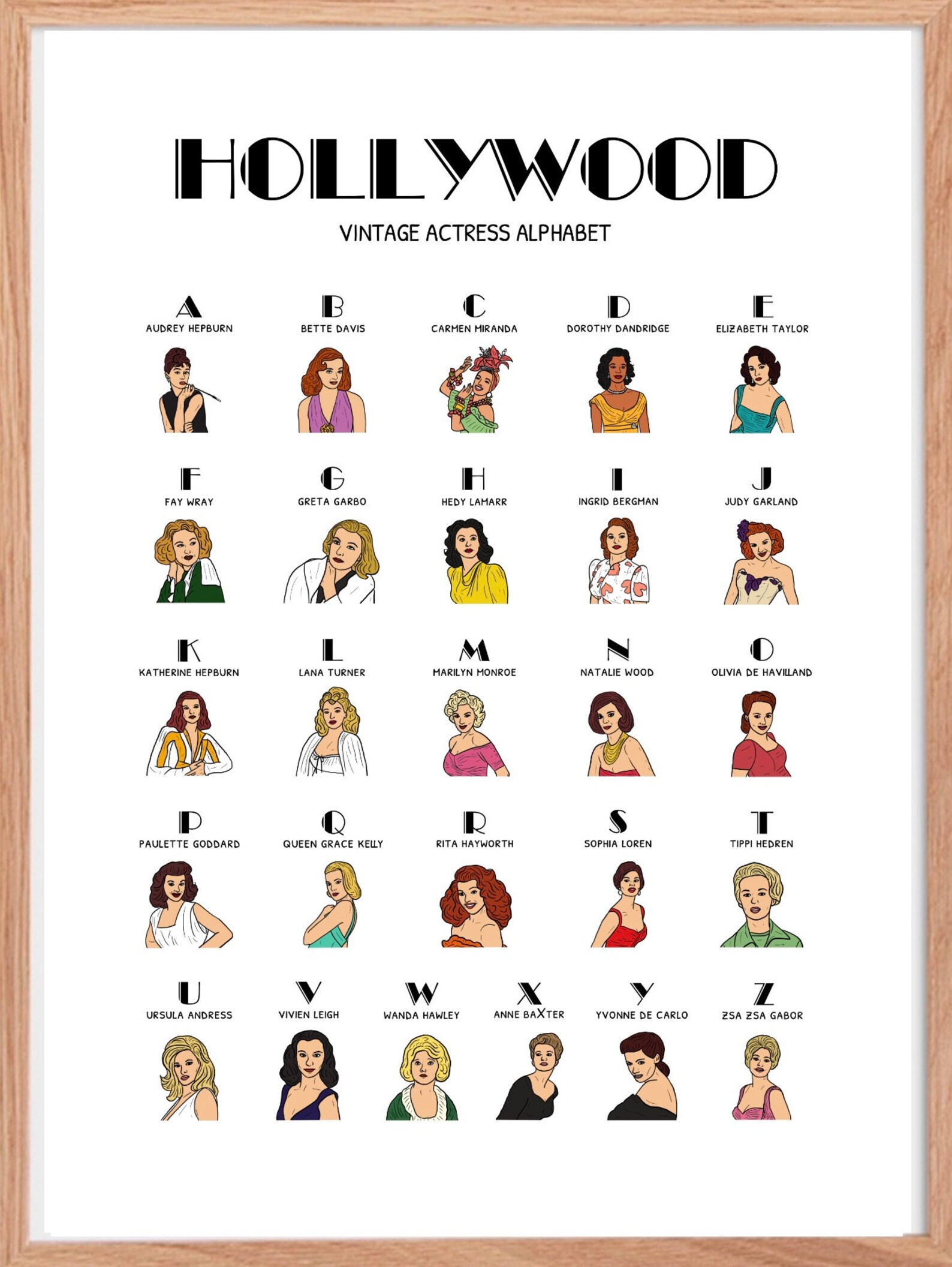 Printable Wall Art Vintage Hollywood Actress Alphabet Digital Download ...