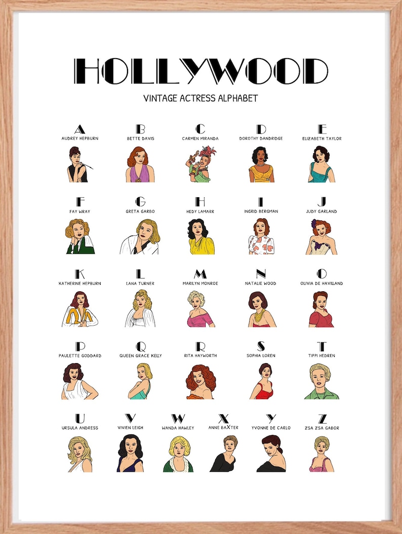Printable Wall Art Vintage Hollywood Actress Alphabet Digital Download ...