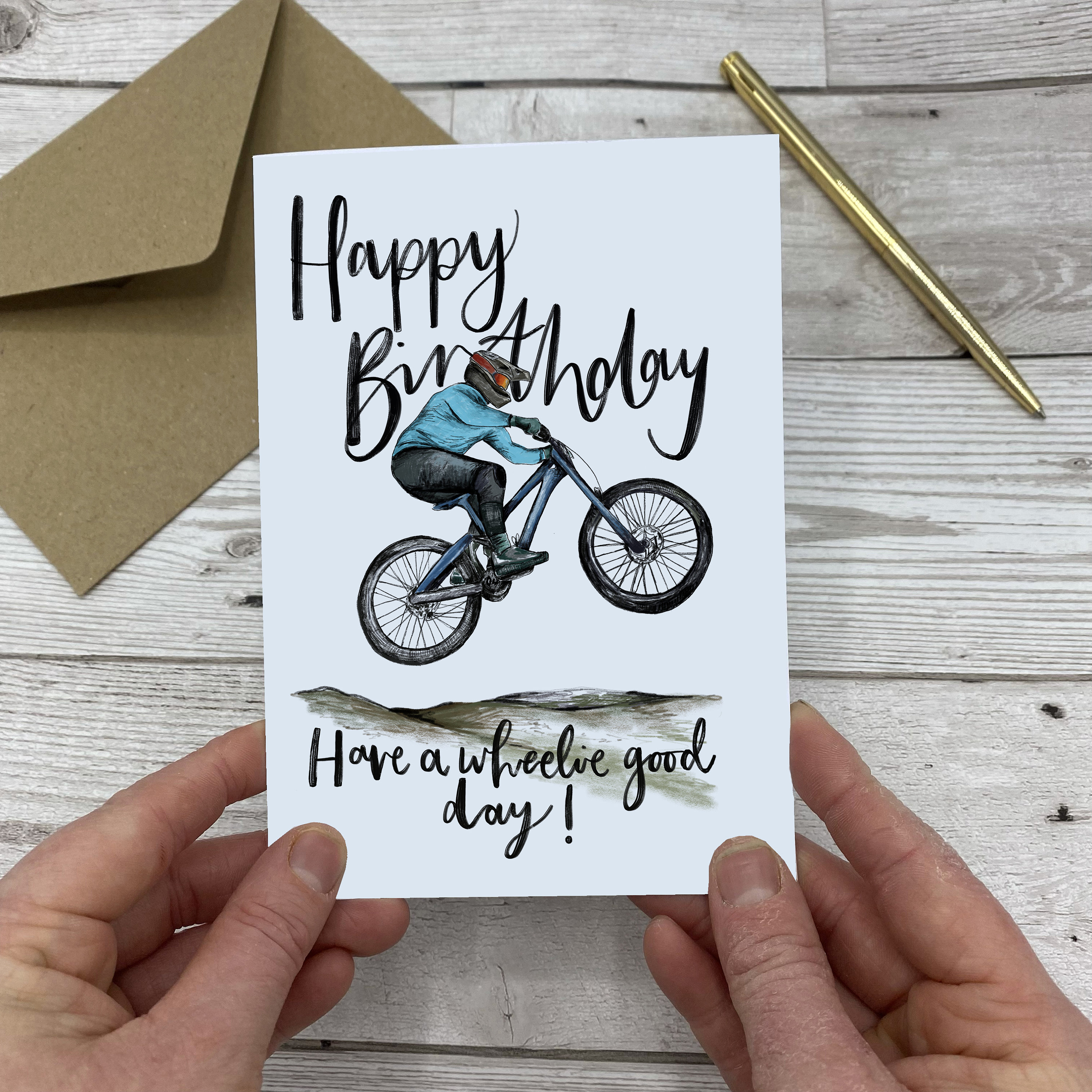 Mountain Biking Birthday Card Happy Birthday Have a Wheelie Good Day ...