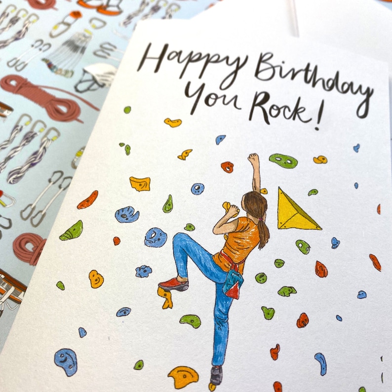 Rock Climbing Birthday Card Girl climbing birthday card | Etsy