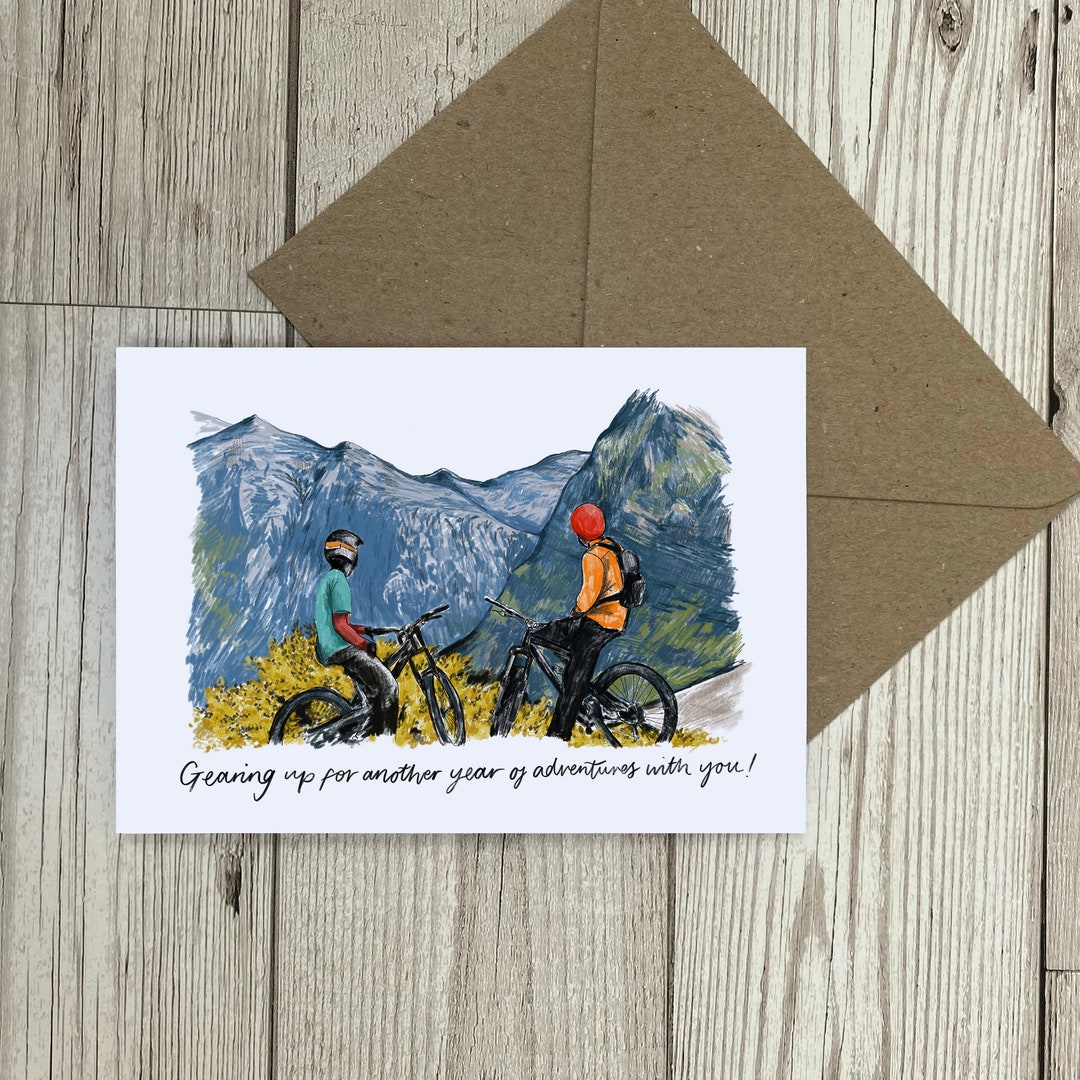 Mountain Biking Anniversary Card: Hand-drawn Biking Celebration - Etsy