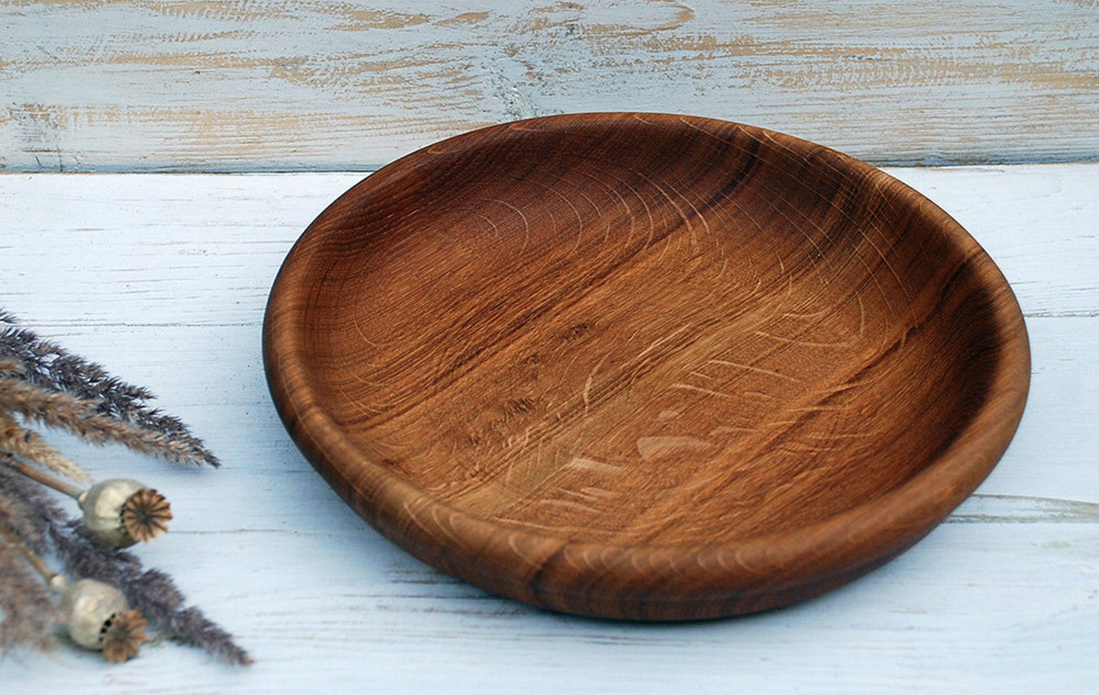 35 Cm Wood Plates Oak Plate Tray Round Serving Platter - Etsy