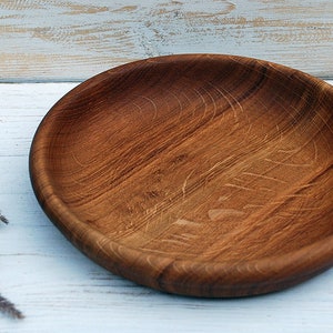 35 Cm Wood Plates Oak Plate Tray Round Serving Platter Handmade Plate ...