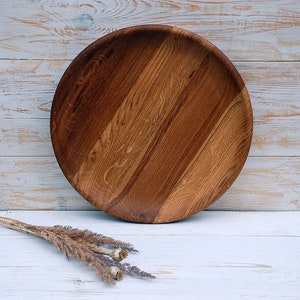 35 Cm Wood Plates Oak Plate Tray Round Serving Platter Handmade Plate ...