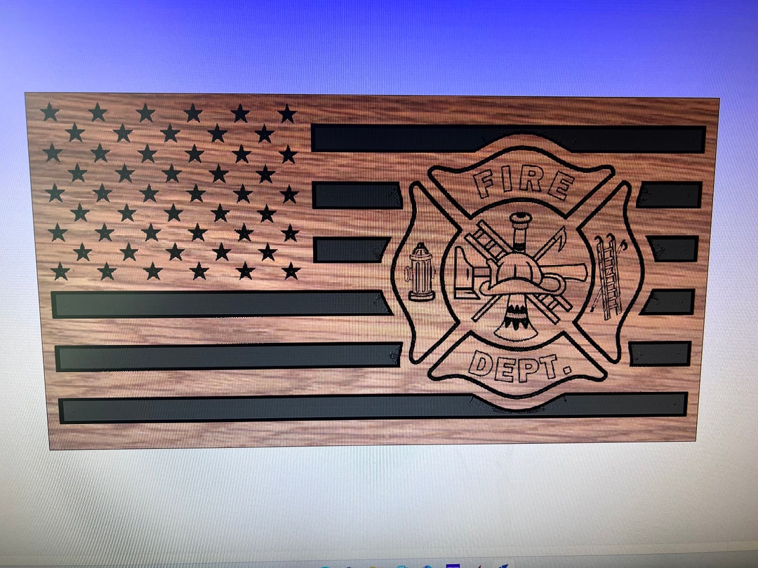 USA Flag With Fire Department Logo for Cnc Router Etc. Includes SVG and ...