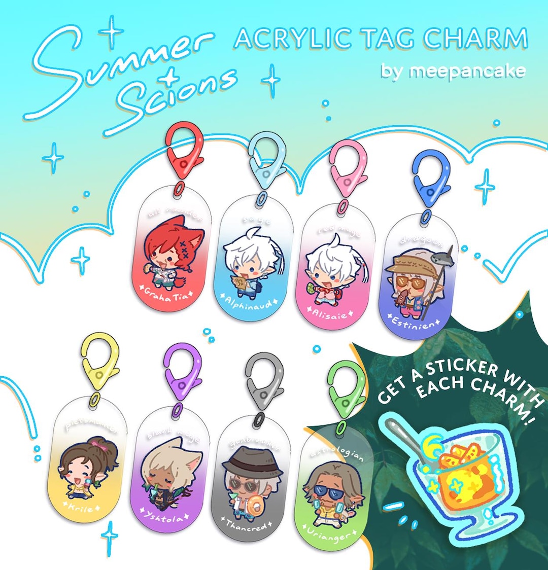 By Meepancake FFXIV FF14 Summer Scions Acrylic Tag Charm - Etsy