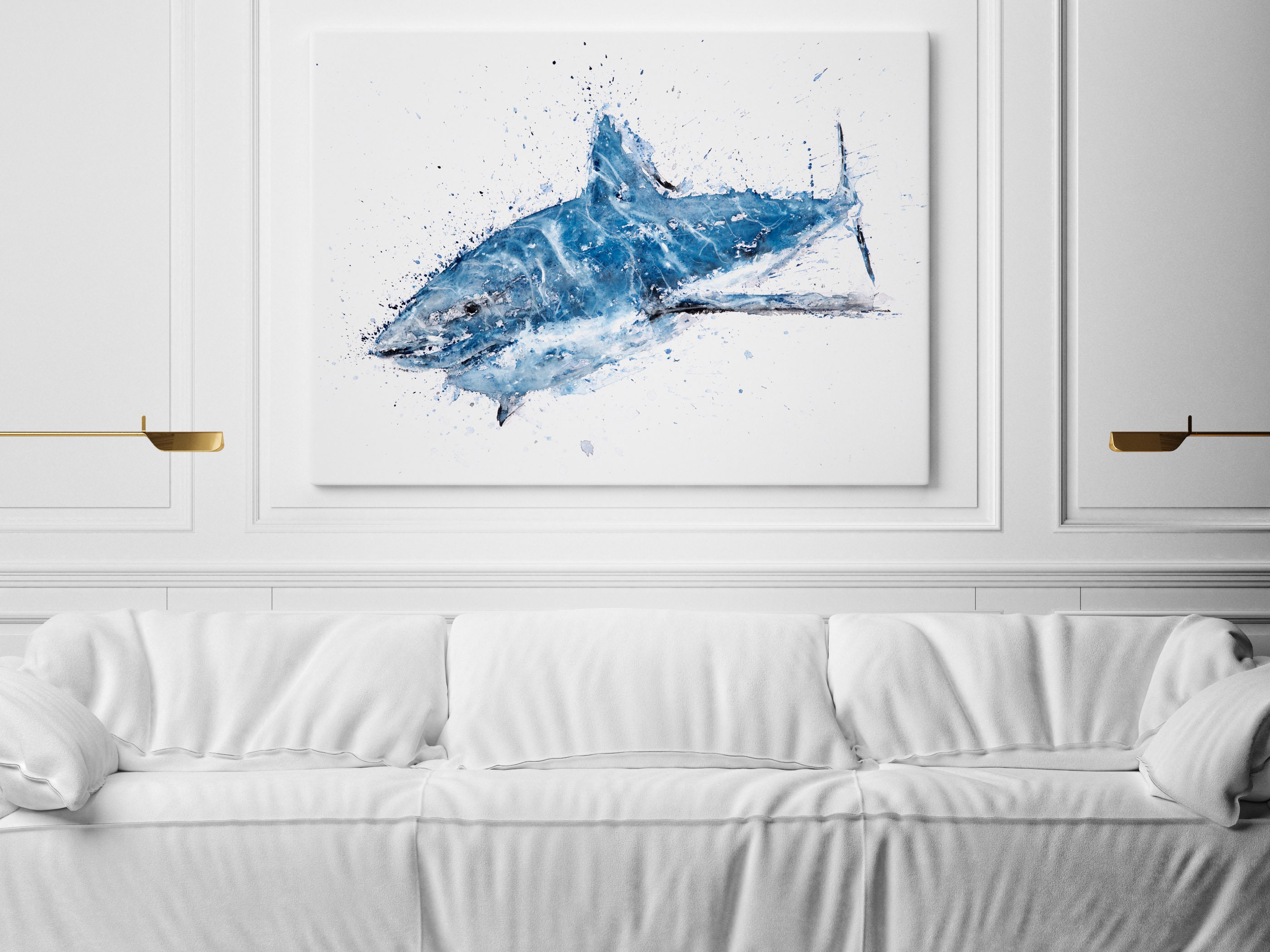 Shark Canvas Print Wall Art Shark Watercolour Watercolor Painting of my ...