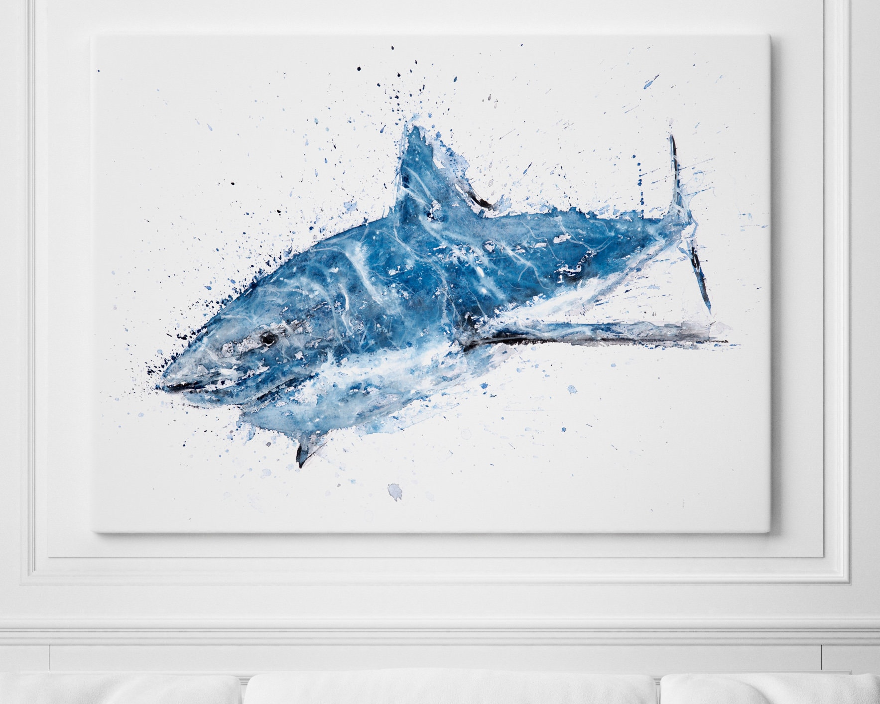 Shark Canvas Print Wall Art Shark Watercolour Watercolor Painting of my ...