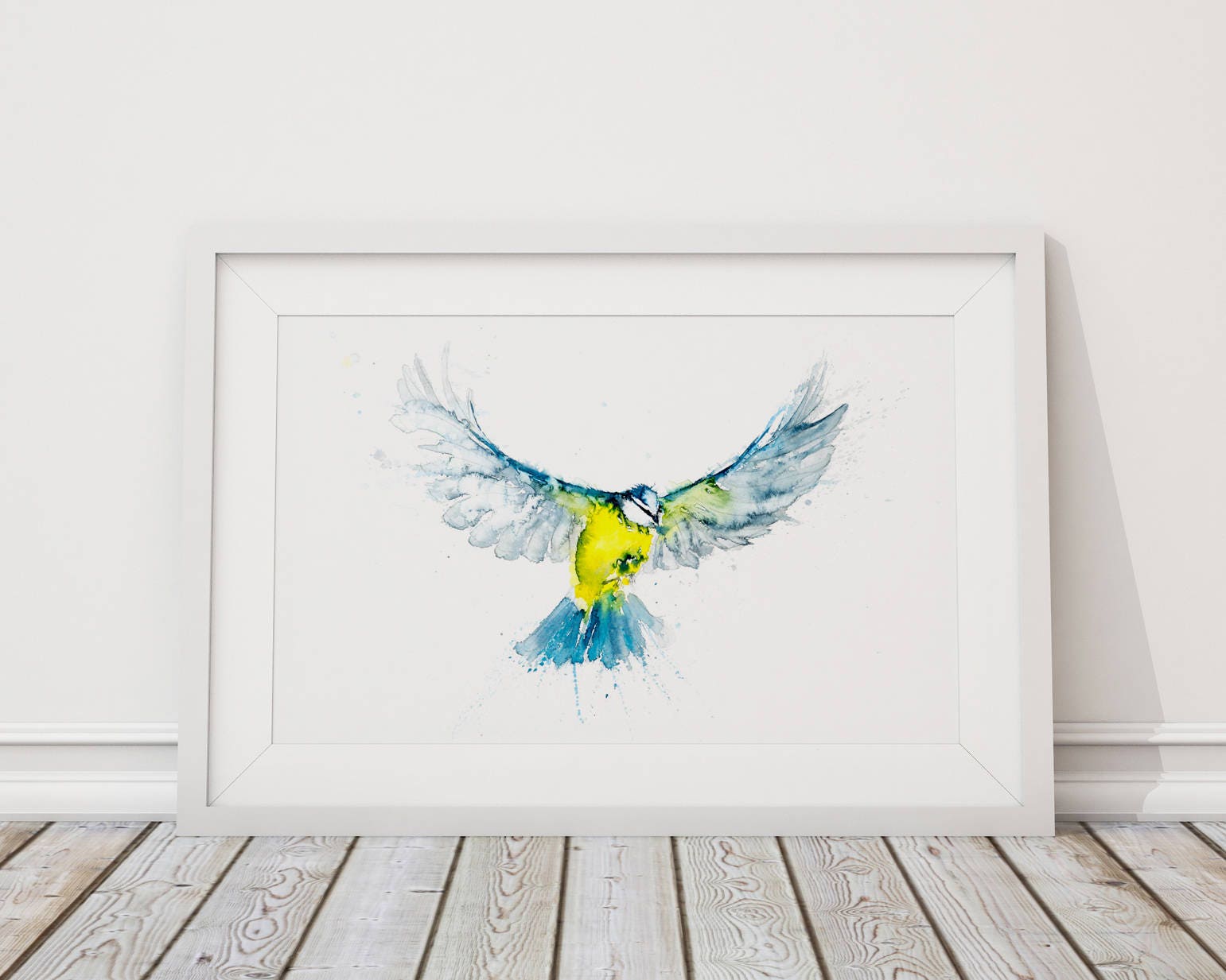 Blue Tit Print Wall Art Watercolour Painting Bird Abstract Modern Water ...