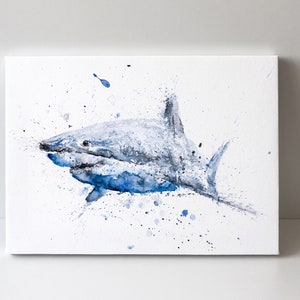 Shark Canvas Print Wall Art Shark Watercolour Watercolor Painting of My ...