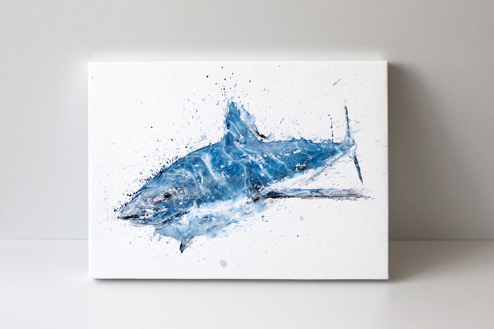Shark Canvas Print Wall Art Shark Watercolour Watercolor Painting of my ...