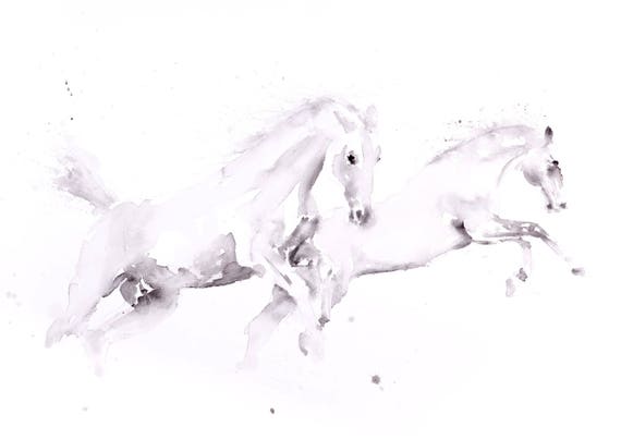 White Horse Watercolor Watercolour Painting Wall Art Hand | Etsy