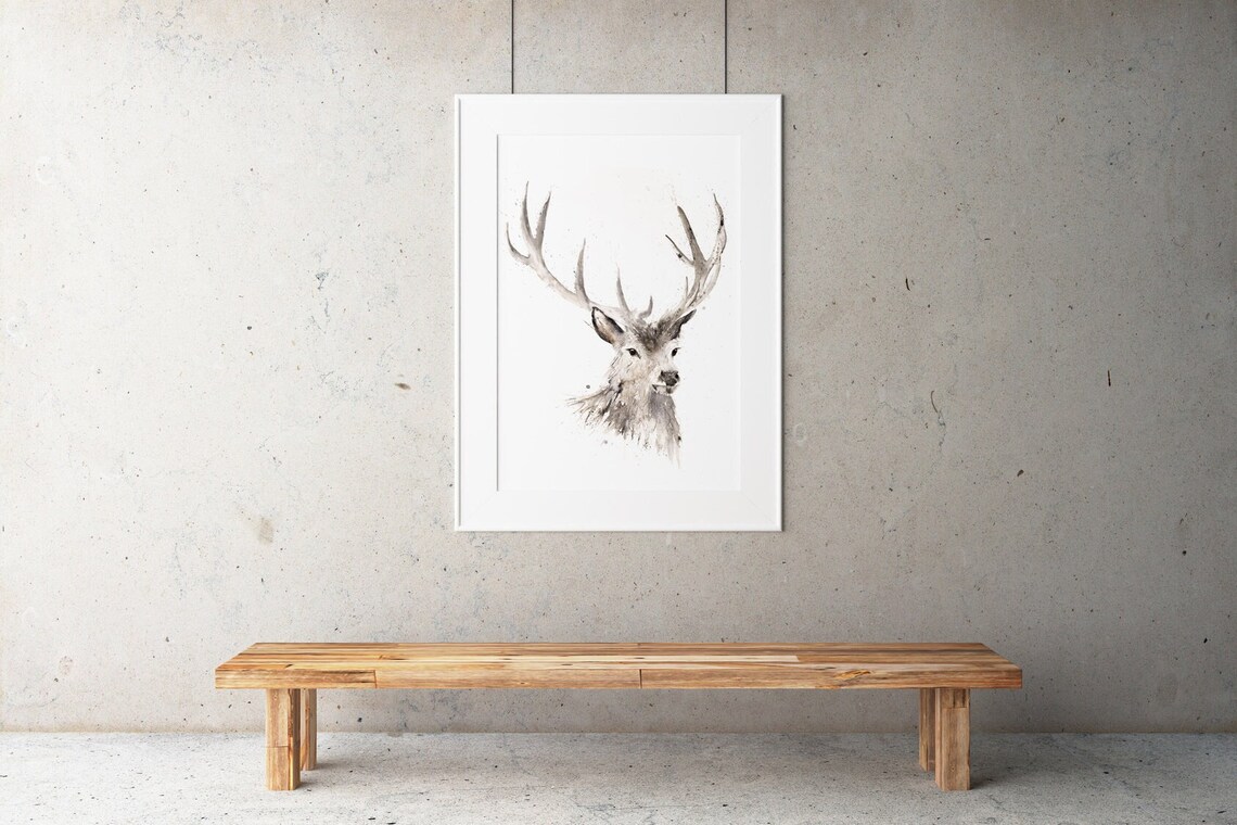 Stag Watercolor Watercolour Painting Hand Signed Dated - Etsy