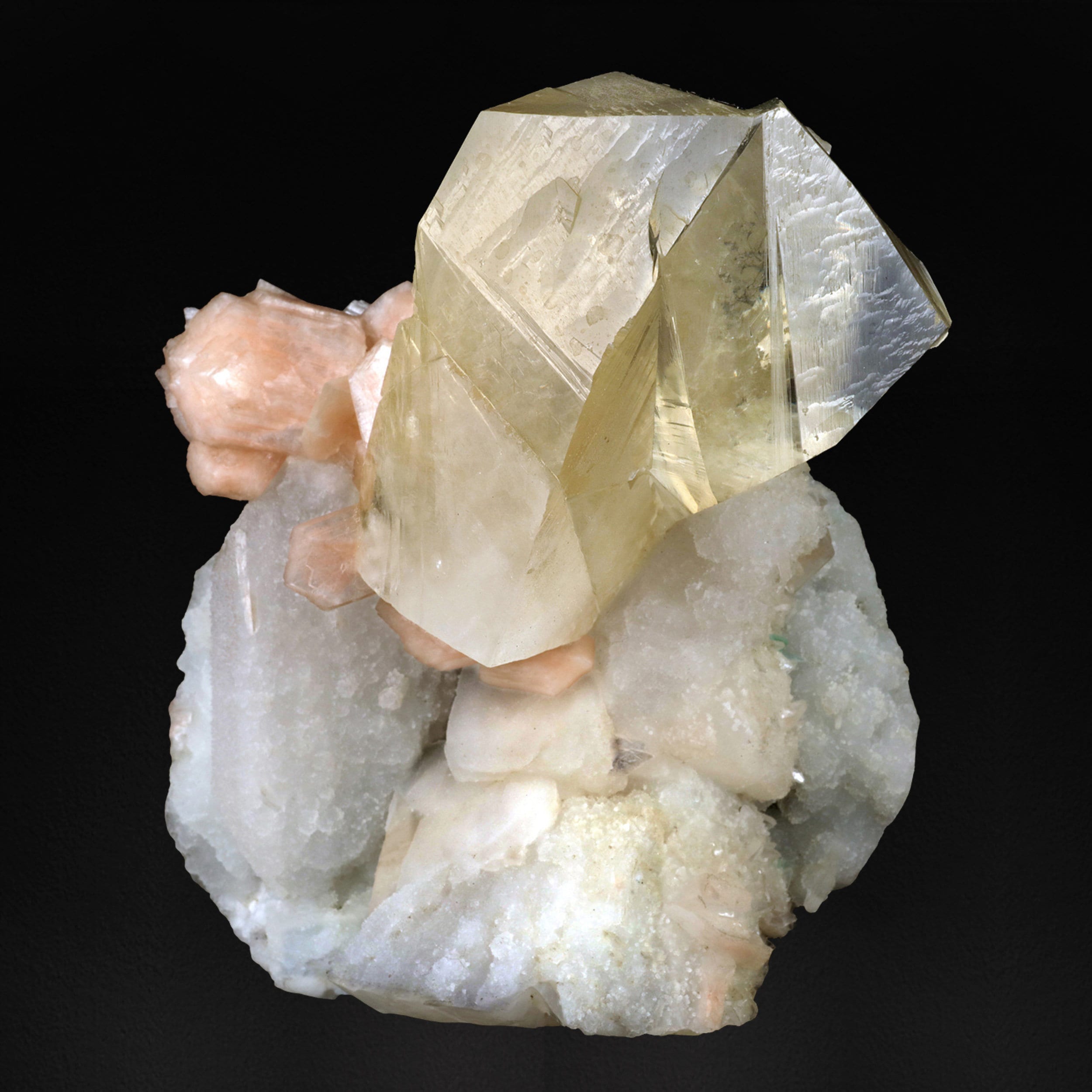 Golden Calcite Crystal With Stilbite on Chalcedony 20T33 - Etsy