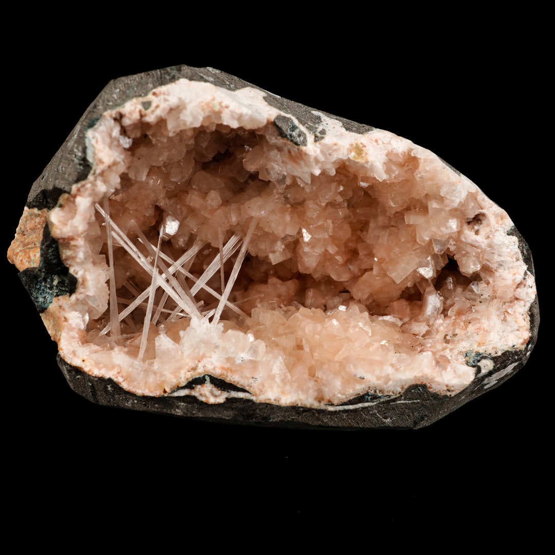 Scolecite Spray Inside Heulandite Geode Natural Mineral Specimen # B ...