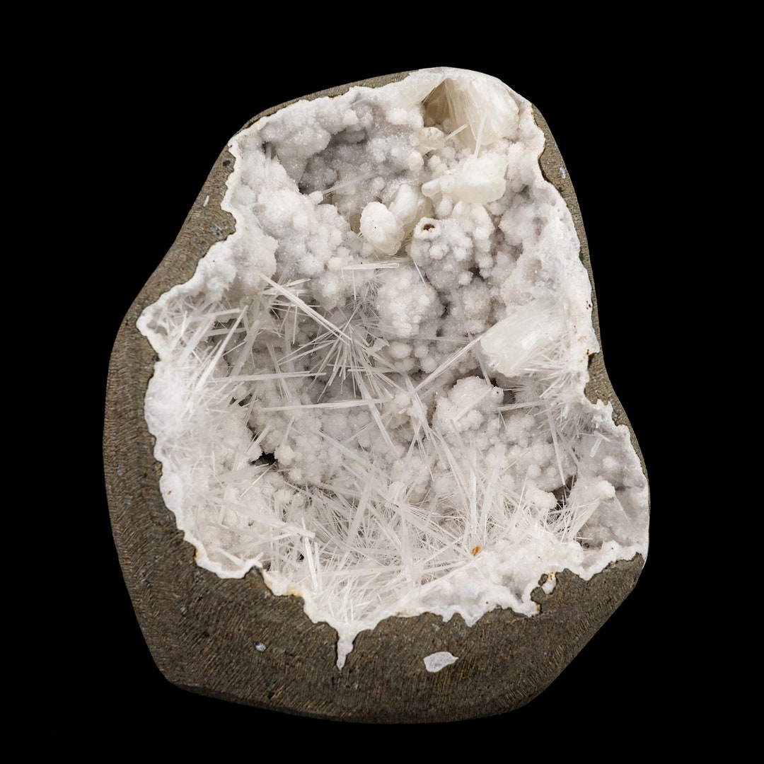 Scolecite Spray Inside MM Quartz Geode Natural Mineral Specimen # B ...