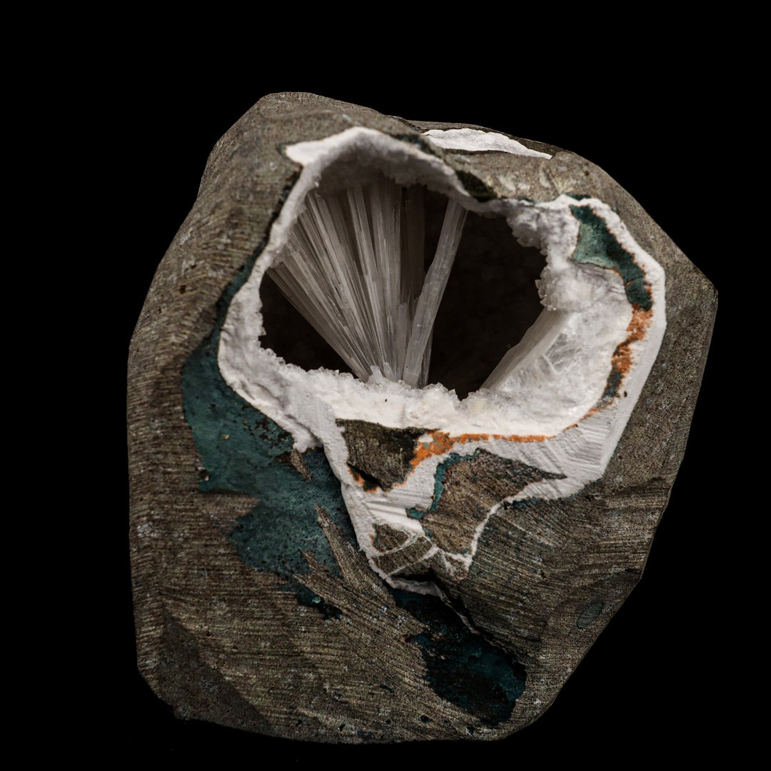 Scolecite Spray Inside MM Quartz Geode Natural Mineral Specimen # B ...