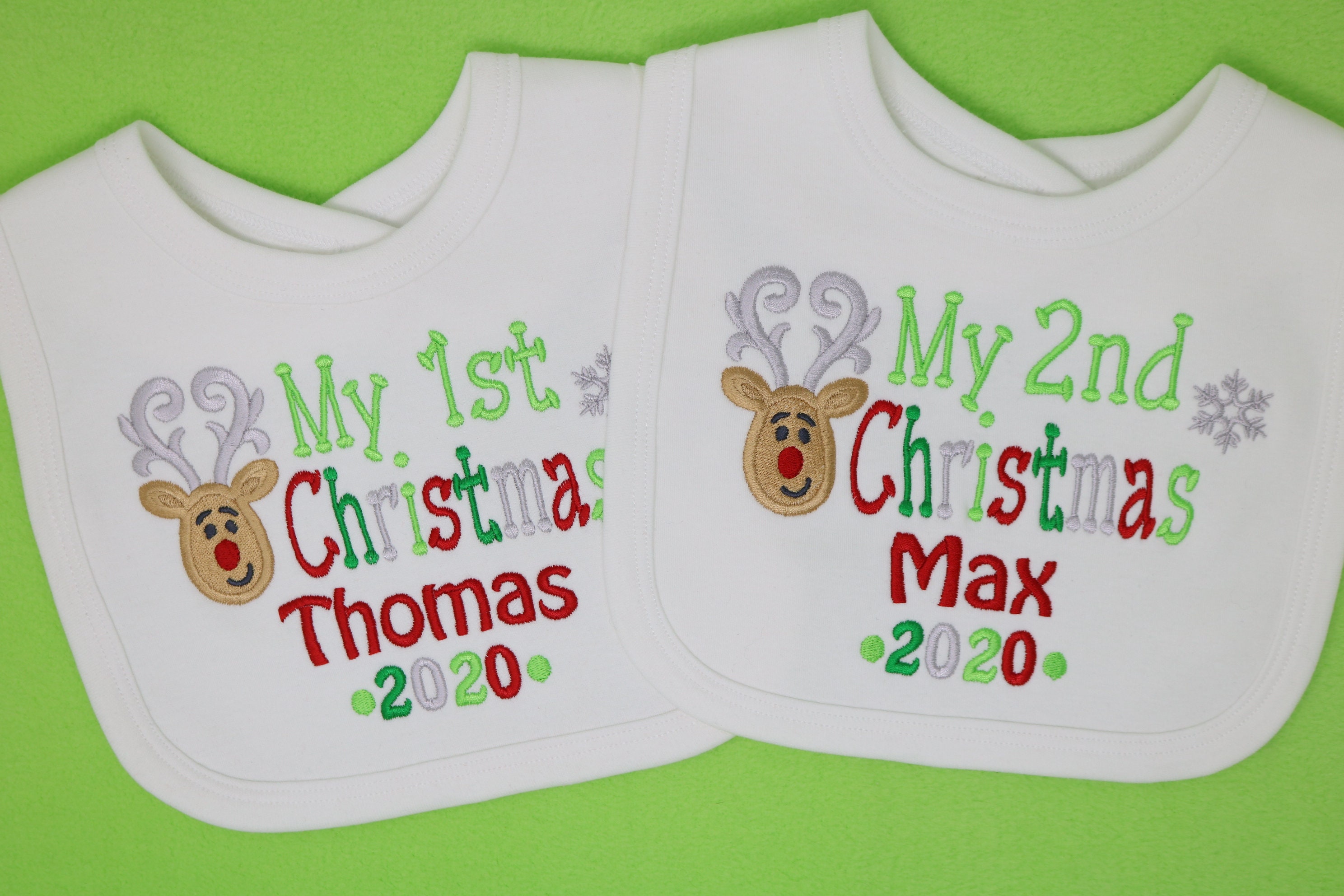 Personalised First 1st 2nd or Merry Christmas Baby Bib With - Etsy UK