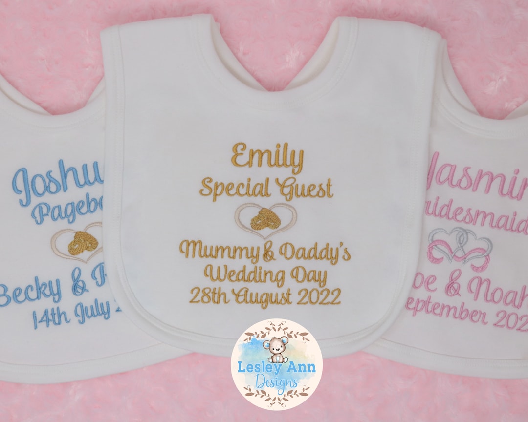 Personalised Wedding Baby Bib, Custom Embroidered Toddler Bib, Wedding ...