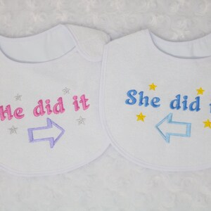 2 Baby Bibs for Twins Boys & Girls, He Did It, She Did It Can Be ...
