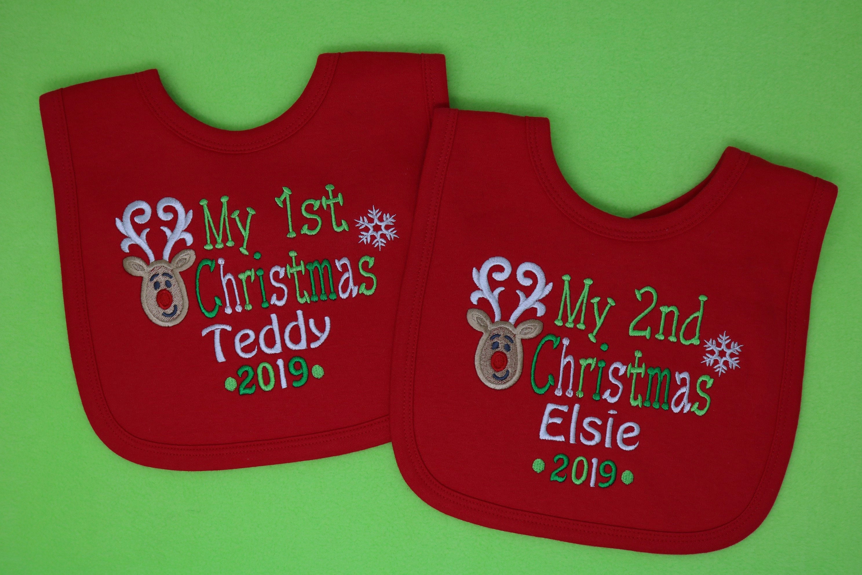 Personalised First 1st 2nd or Merry Christmas Baby Bib With - Etsy UK