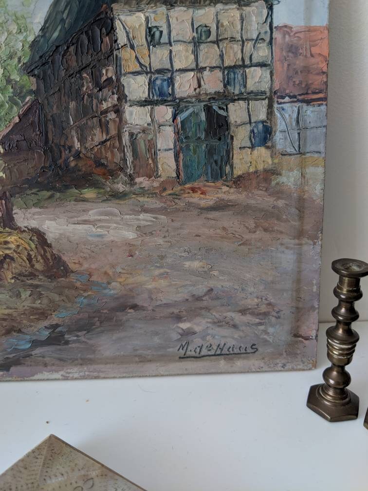 Vintage Oil Painting on a Board German Village Scene Colonge - Etsy