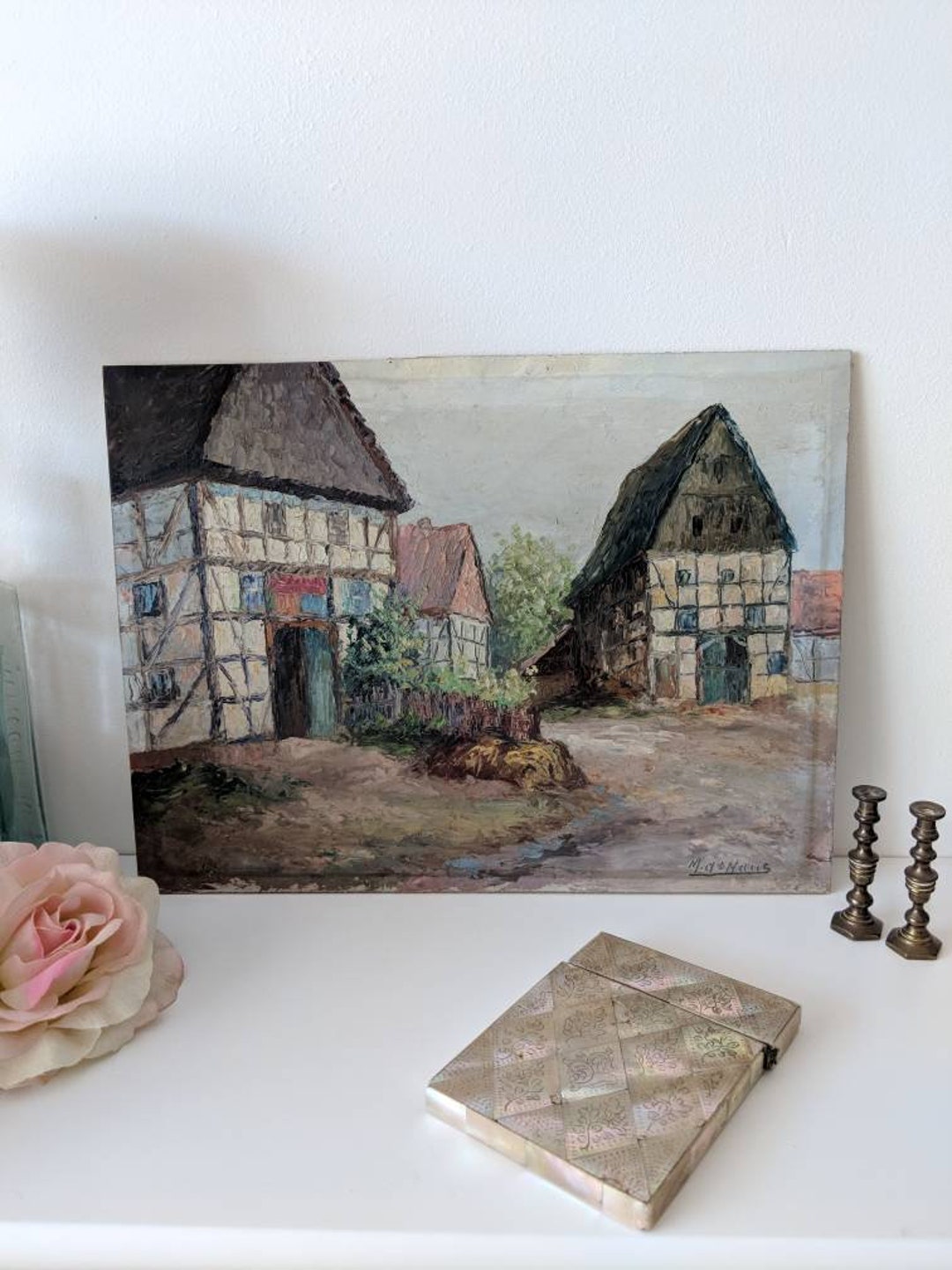 Vintage Oil Painting on a Board German Village Scene Colonge - Etsy