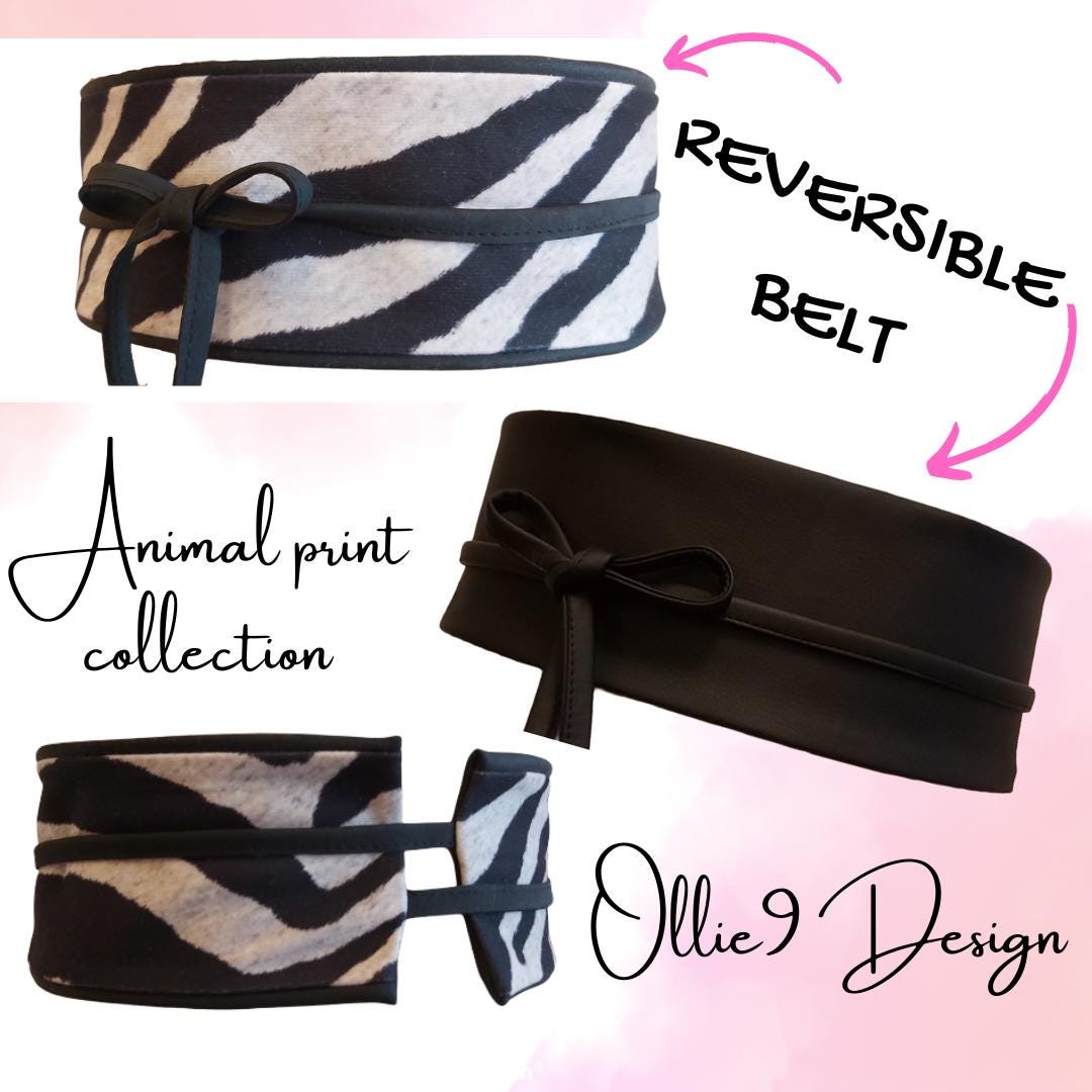 Animal Print Belt Reversible Belt Zebra Design Obi Belt Wide Wrap Two ...