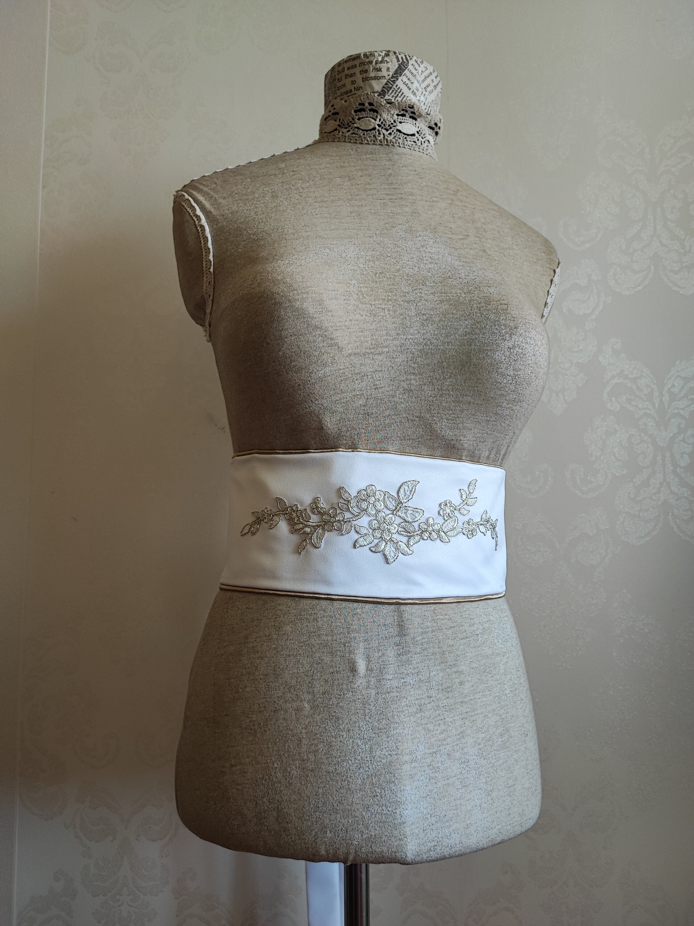 White Satin Obi Belt With Lace Applique Bridal Satin Sash - Etsy