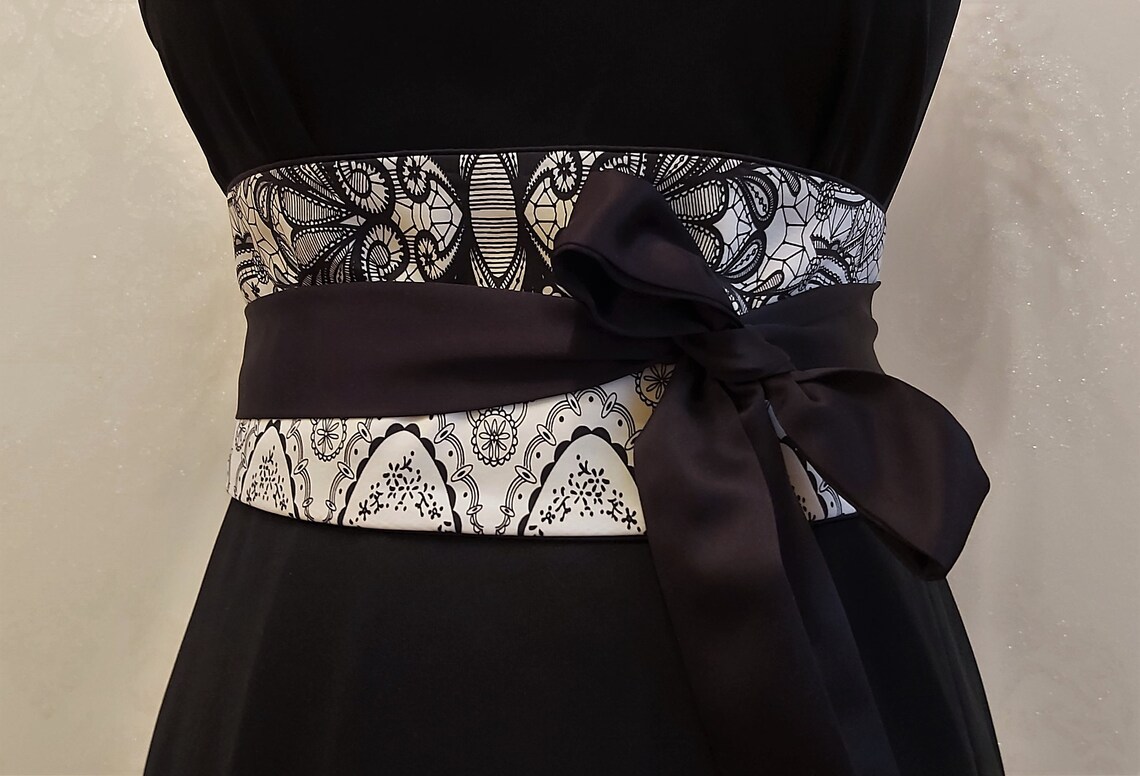 Obi Belt White & Black Lace Pattern Women's Belt White - Etsy