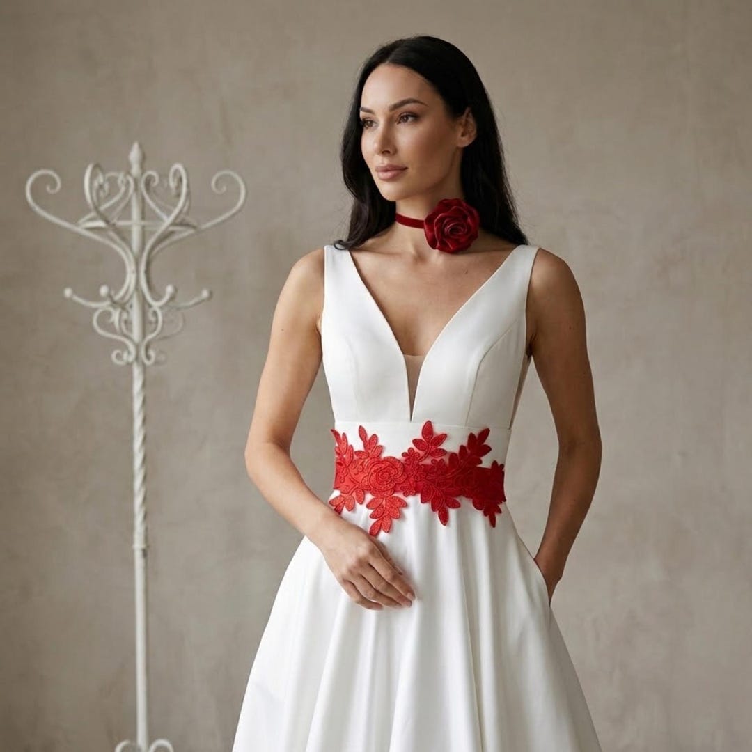 Red Lace Wedding Dress Belt Bridesmaid Sash Formal Satin Belt Bridal ...