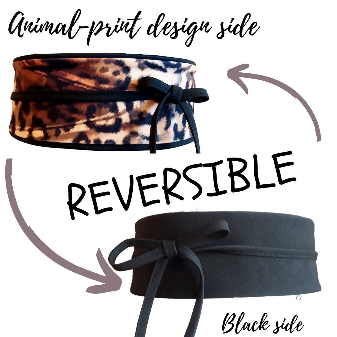 Reversible Animal Print Belt All Sizes Wide Leopard Design Obi Belt ...