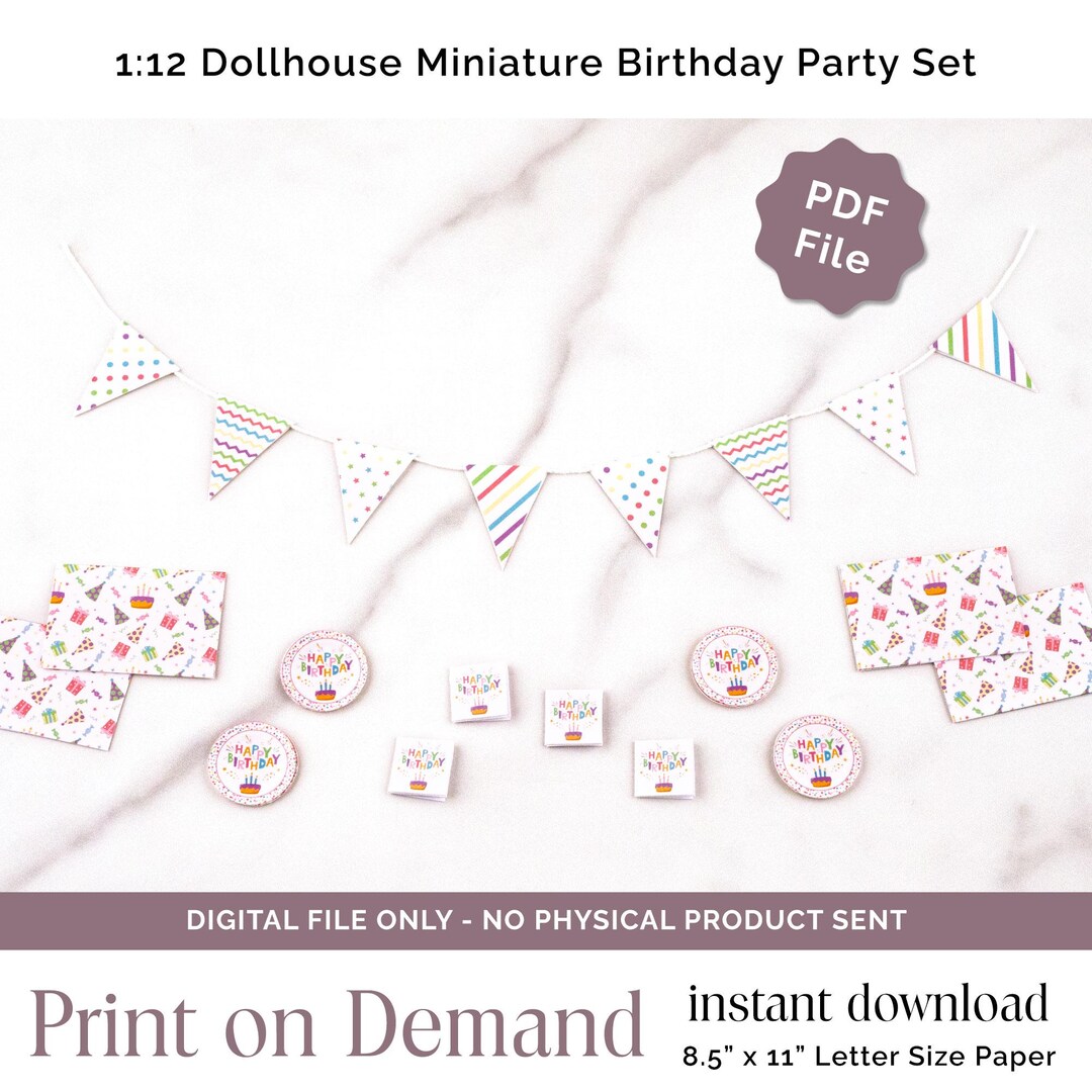 Print on Demand Dollhouse Miniature Birthday Party Set | 1:12 Scale ...