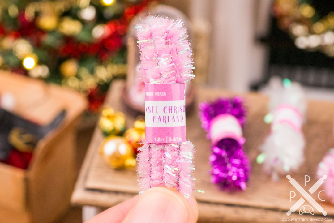 Made to Order Dollhouse Miniature Pink White Purple Christmas Tinsel ...