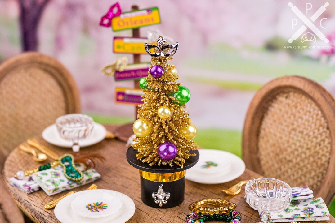 Dollhouse Miniature Mardi Gras Top Hat Glitter Tree Centerpiece - 1:12 ...