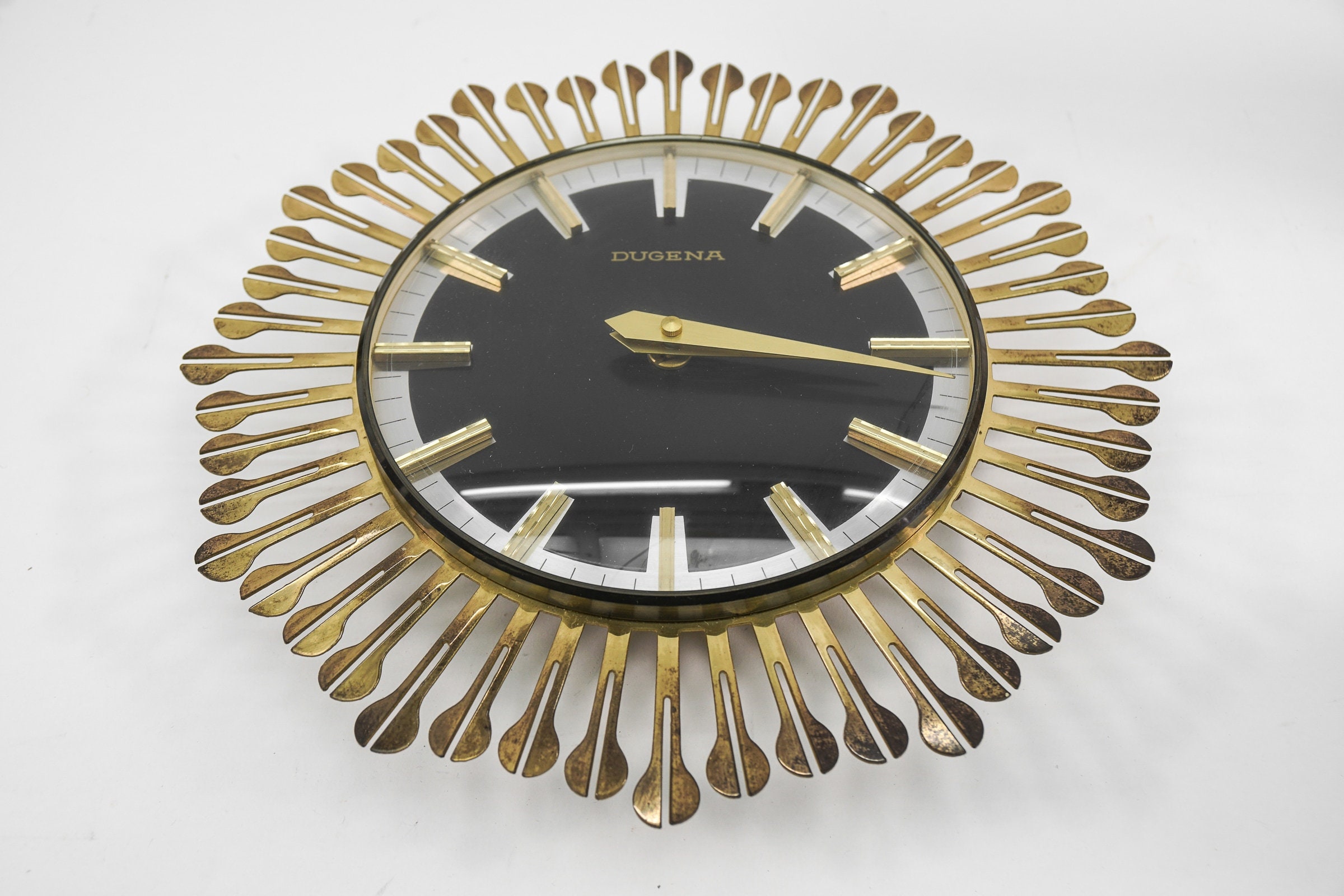 Mid-century Modern Sunburst Wall Clock by Dugena in Brass, 1960s ...