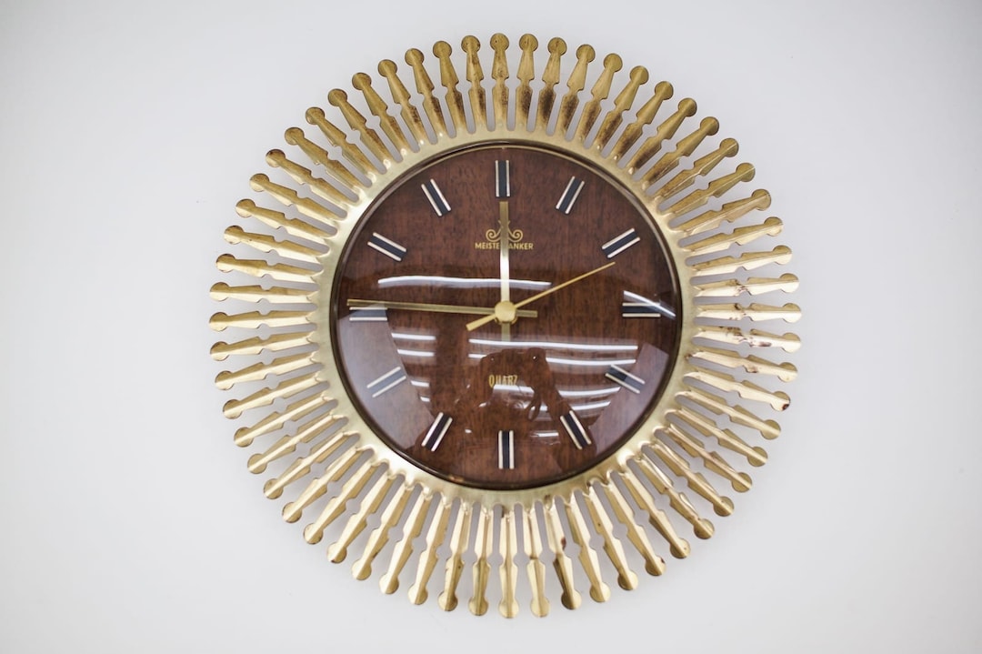 Mid-century Modern Sunburst Wall Clock by Meister Anker in Brass, 1960s ...