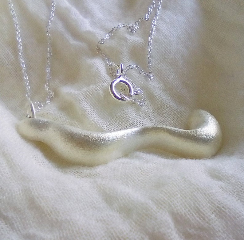 Abstract Line, a Handmade Necklace, Silver Jewelery With Curved Surface ...