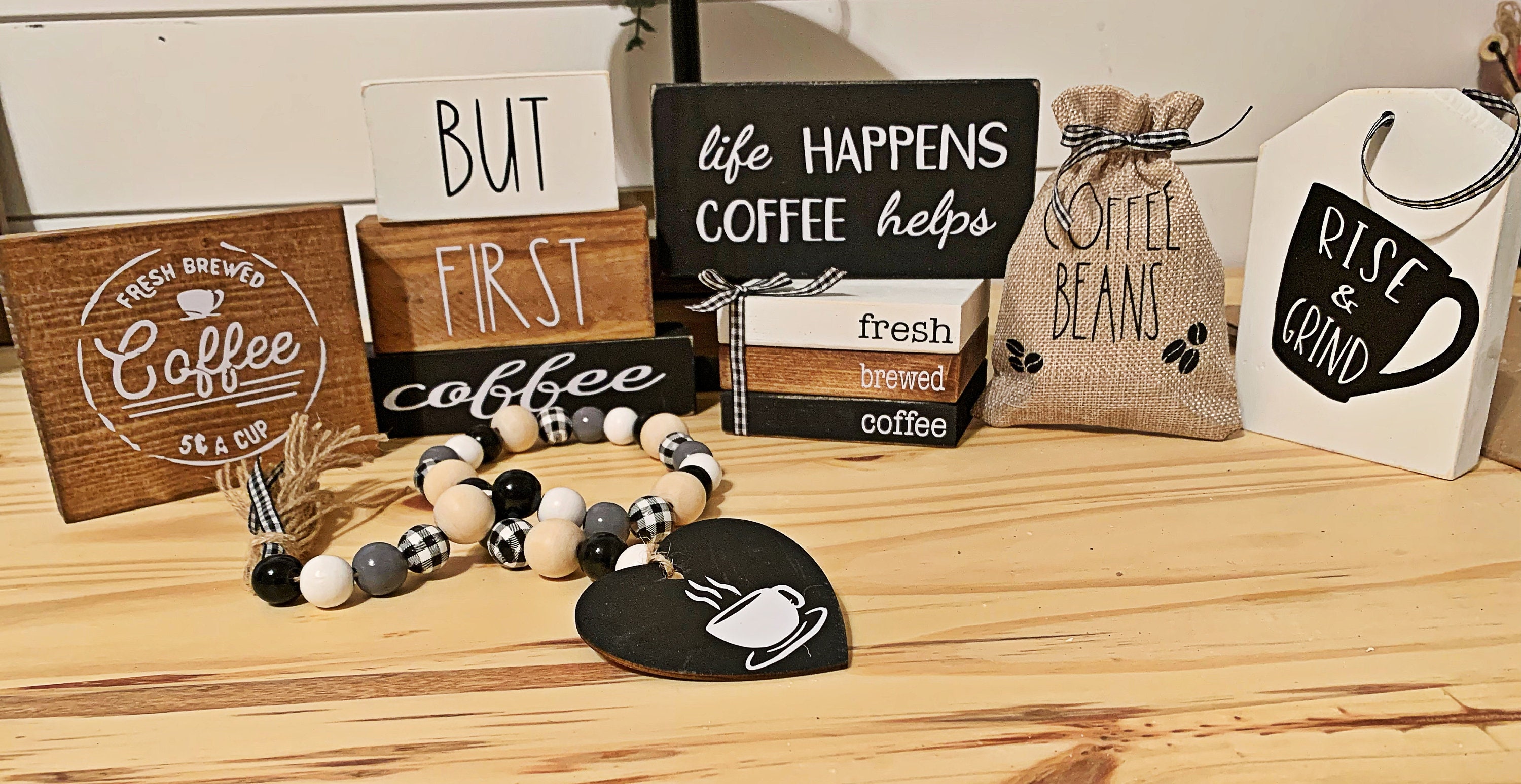 Coffee Tiered Tray Set//rustic Tiered Tray Decor//coffee Lover - Etsy